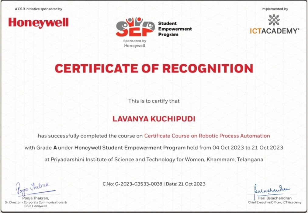 Lavanya Kuchipudi on LinkedIn: #honeywell #roboticprocessautomation # ... Lavanya Kuchipudi on LinkedIn: #honeywell #roboticprocessautomation # ...
