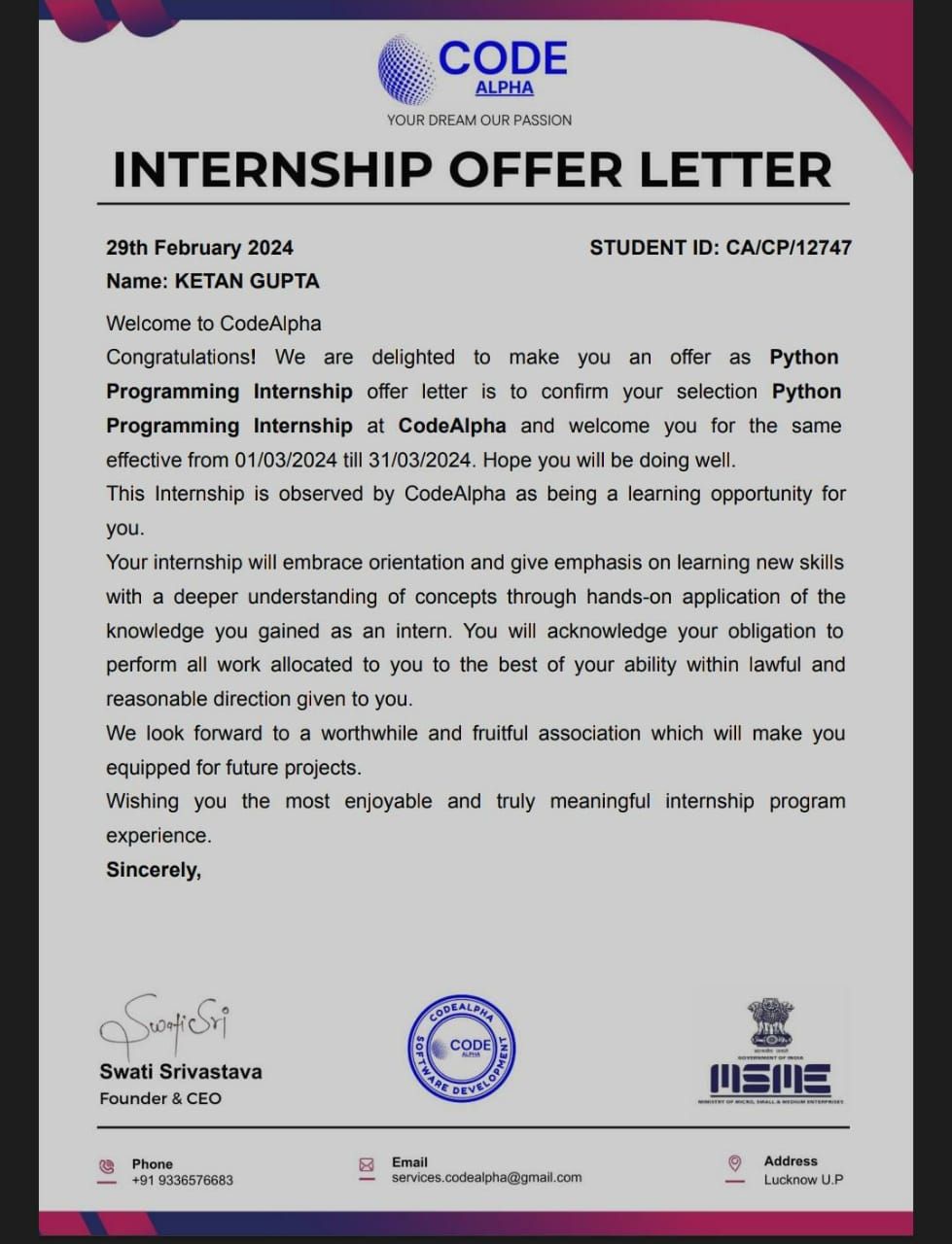 Ketan Gupta on LinkedIn: #codealpha #pythonprogramming #codealphainternship Ketan Gupta on LinkedIn: #codealpha #pythonprogramming #codealphainternship