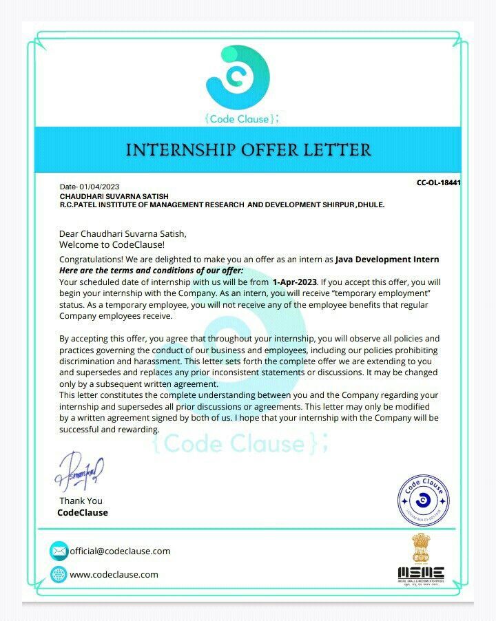 Suvarna Chaudhari on LinkedIn: #internship #javadevelopment #codeclause ... Suvarna Chaudhari on LinkedIn: #internship #javadevelopment #codeclause ...