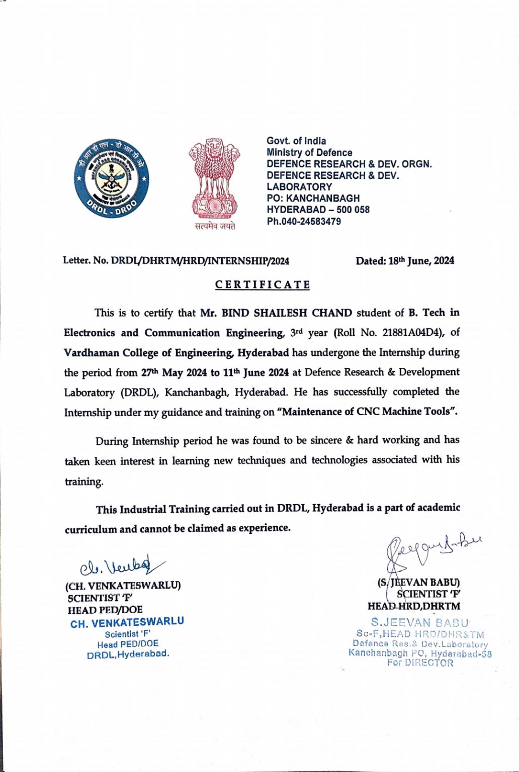 Shailesh Chand on LinkedIn: #drdl #drdo #internship Shailesh Chand on LinkedIn: #drdl #drdo #internship