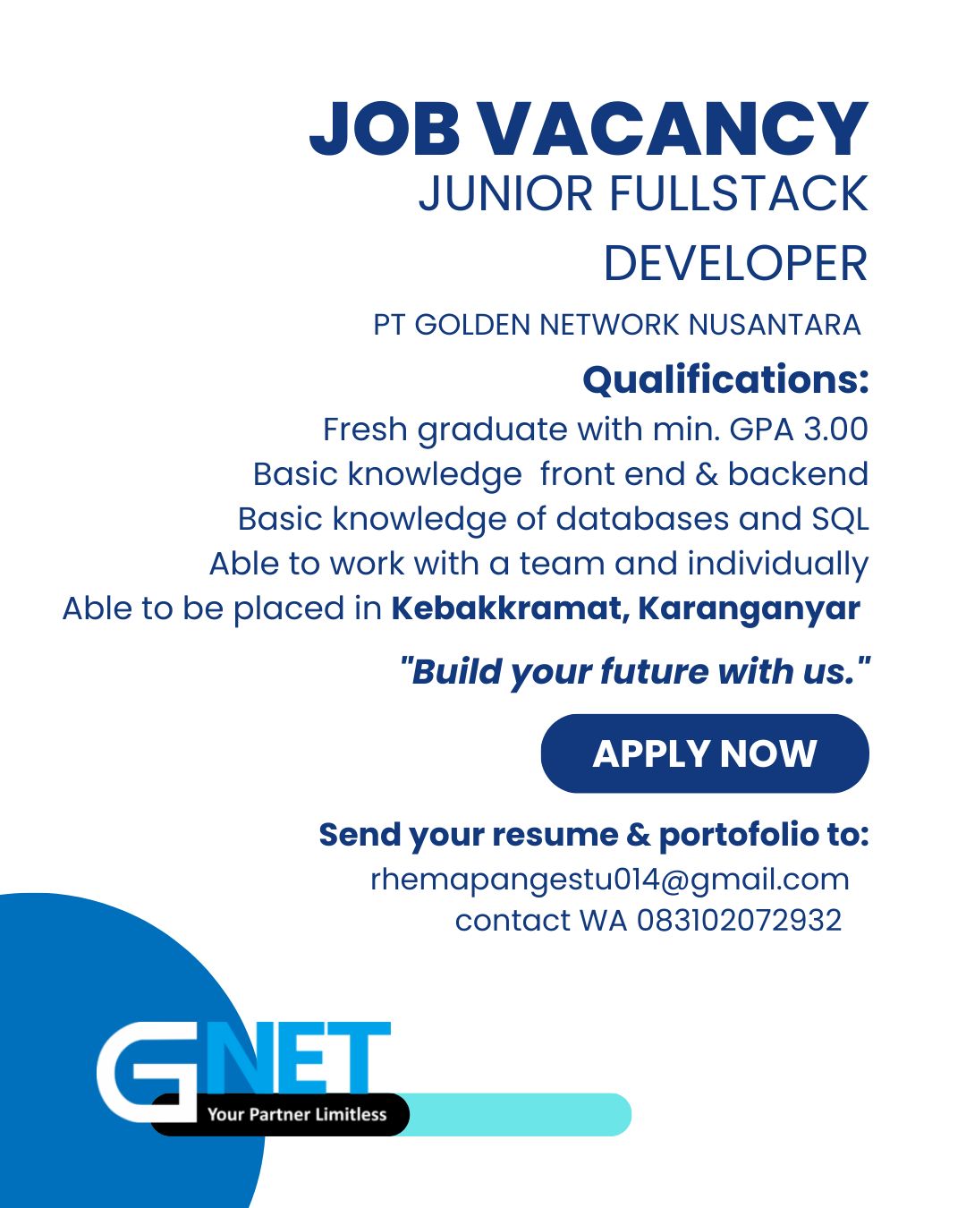 Rhema Pangestu on LinkedIn: Urgently Needed Junior Full-stack Developer ... Rhema Pangestu on LinkedIn: Urgently Needed Junior Full-stack Developer ...