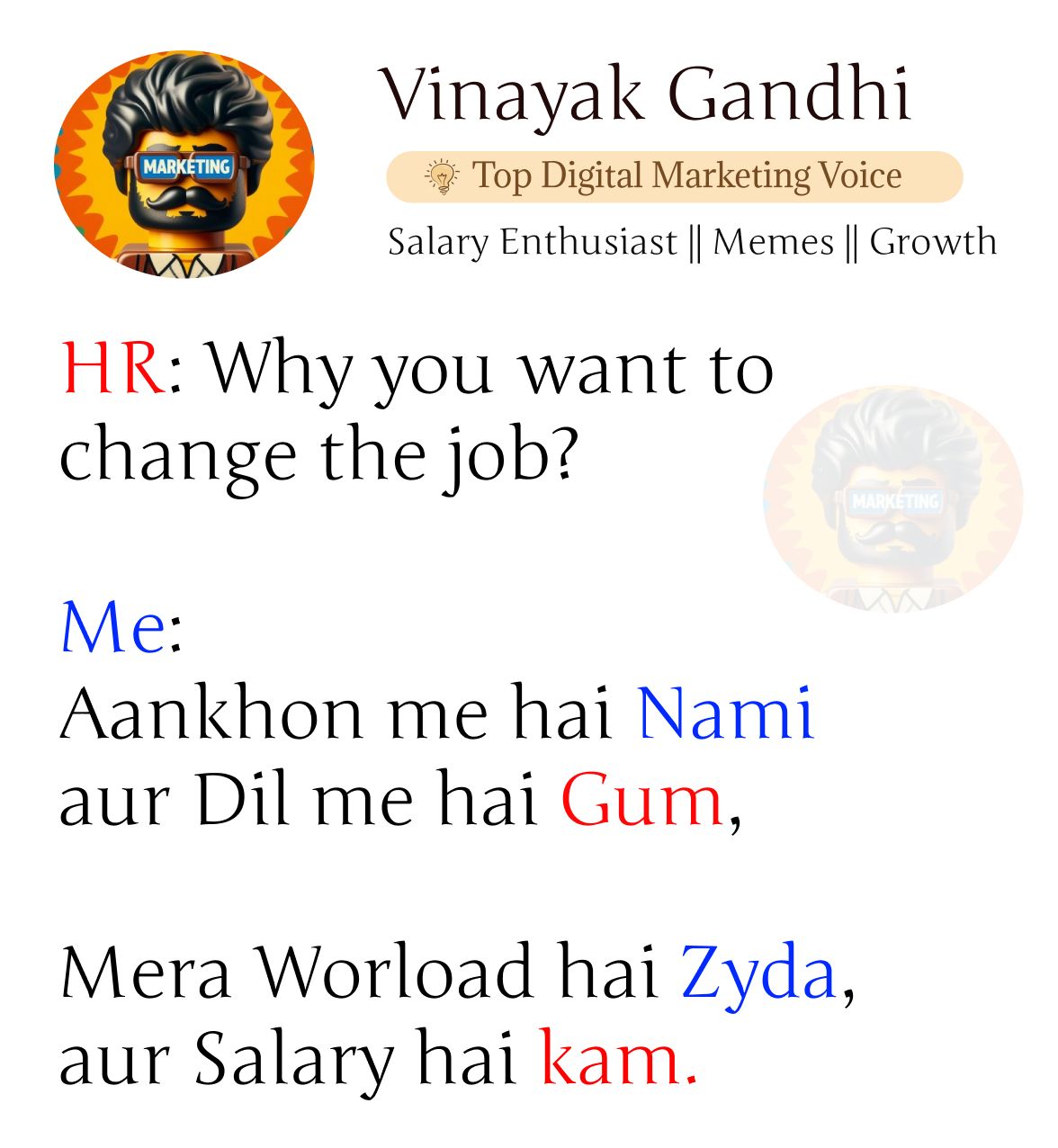 Vinayak Gandhi on LinkedIn: Workload hai zada, Salary hai kam. Vinayak Gandhi on LinkedIn: Workload hai zada, Salary hai kam.