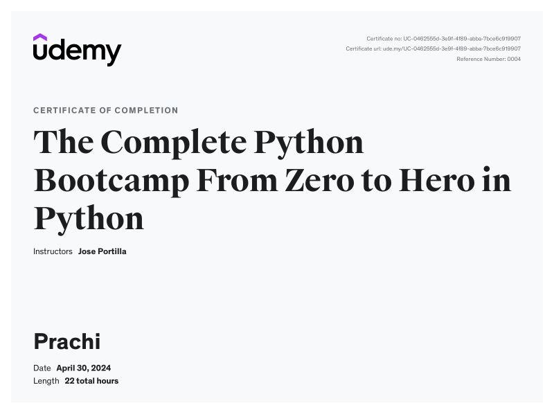 Prachi Dhaka on LinkedIn: Completed Python basic course on Udemy Prachi Dhaka on LinkedIn: Completed Python basic course on Udemy
