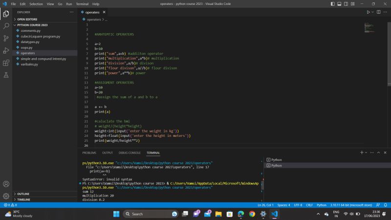 Krishna Vamsi on LinkedIn: TASK 7 OPERATORS in python Kiran SagarPythonLife Krishna Vamsi on LinkedIn: TASK 7 OPERATORS in python Kiran SagarPythonLife