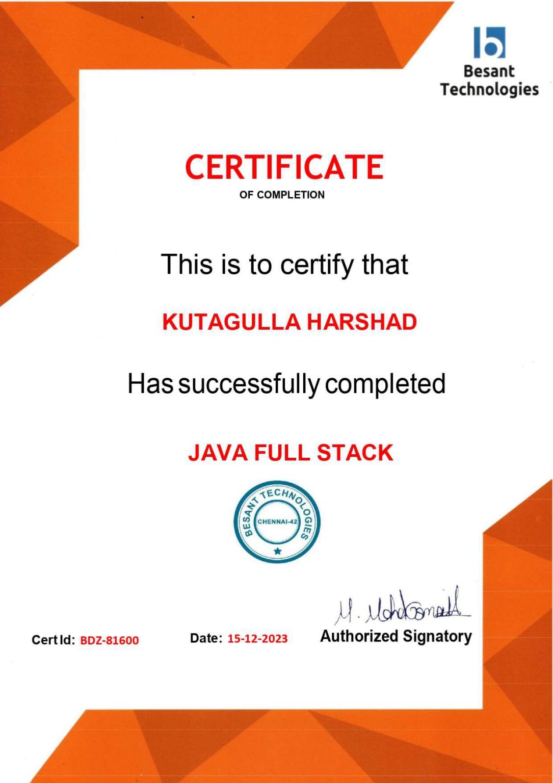 Harshad Kutagulla on LinkedIn: I have successfully completed Java full ... Harshad Kutagulla on LinkedIn: I have successfully completed Java full ...
