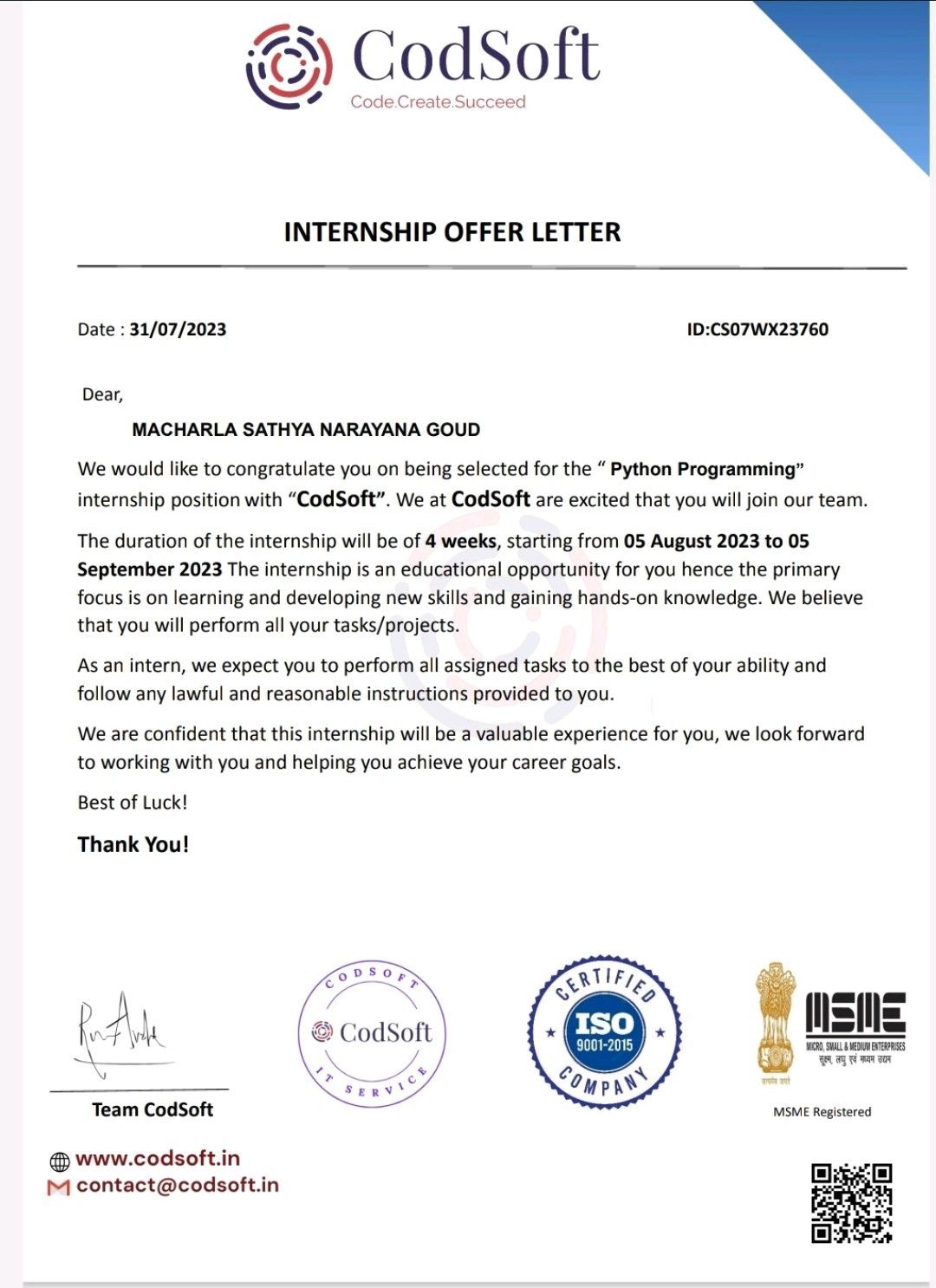 Sathyanarayana Goud on LinkedIn: #internship #codsoft # ... Sathyanarayana Goud on LinkedIn: #internship #codsoft # ...