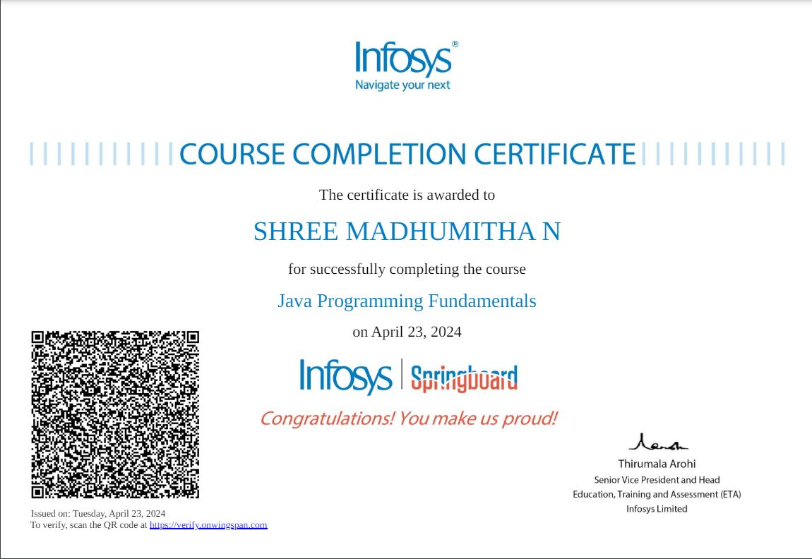 SHREE MADHUMITHA.N on LinkedIn: #infosysspringboard SHREE MADHUMITHA.N on LinkedIn: #infosysspringboard