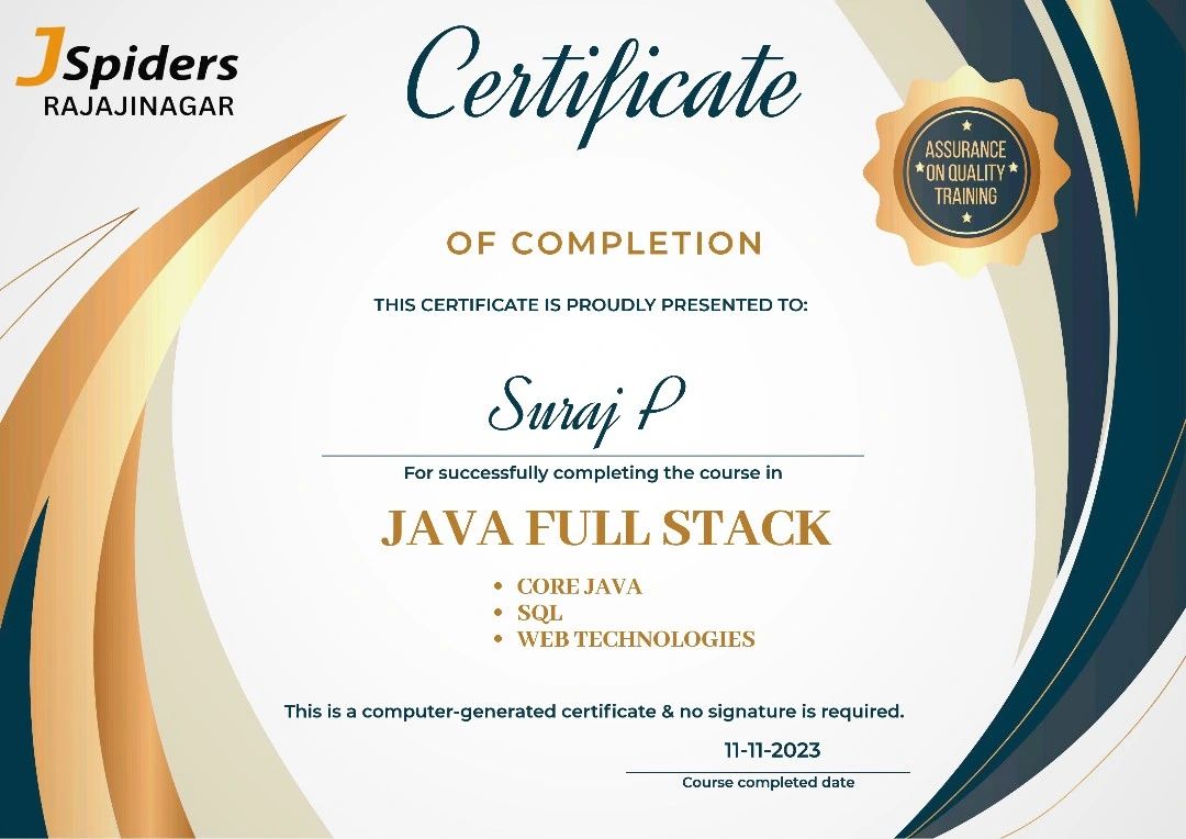 Suraj P on LinkedIn: #jspiders #java #javafullstack #sql #html #css # ... Suraj P on LinkedIn: #jspiders #java #javafullstack #sql #html #css # ...