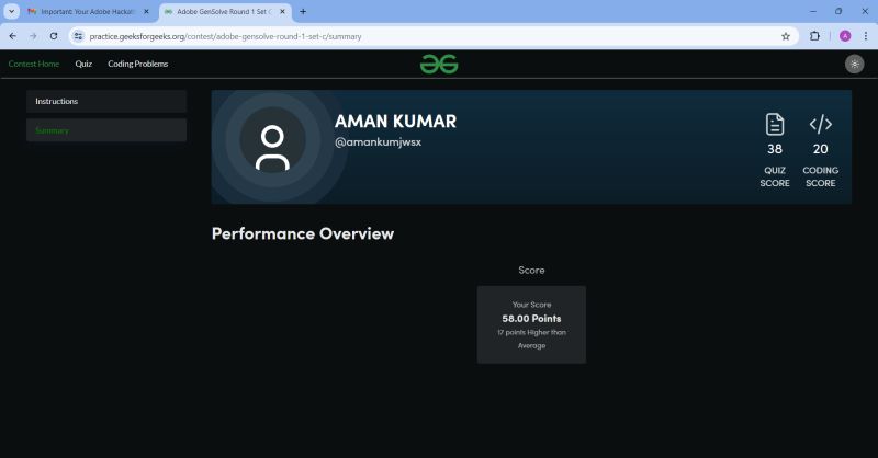 Aman kumar on LinkedIn: #hackathon #adobegensolve #dynamicprogramming # ... Aman kumar on LinkedIn: #hackathon #adobegensolve #dynamicprogramming # ...