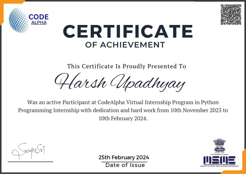Harsh upadhyay on LinkedIn: #codealpha #codealphainternship Harsh upadhyay on LinkedIn: #codealpha #codealphainternship