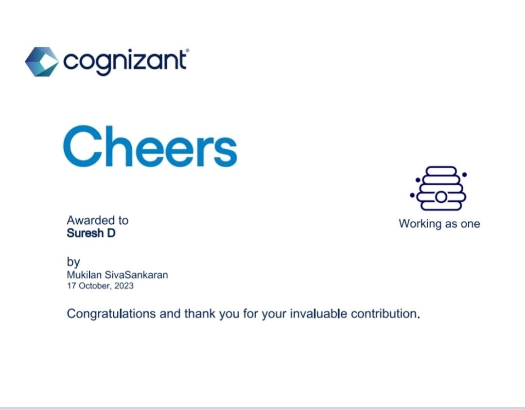 Suresh D on LinkedIn: #cognizant #cognizant Suresh D on LinkedIn: #cognizant #cognizant