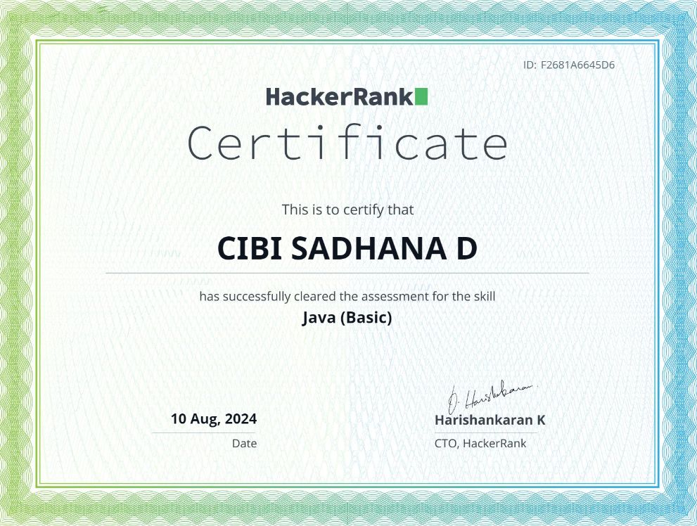Cibi Sadhana D on LinkedIn: #java #certification #programming # ... Cibi Sadhana D on LinkedIn: #java #certification #programming # ...