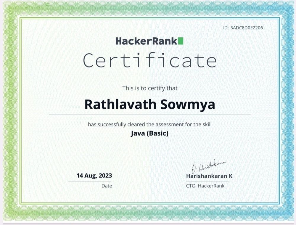I earned a Java (basic) HackerRank certificate! Learned a lot ... I earned a Java (basic) HackerRank certificate! Learned a lot ...