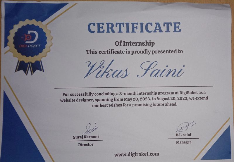 Vikash Saini on LinkedIn: #webdevelopment #internship #digirocket Vikash Saini on LinkedIn: #webdevelopment #internship #digirocket
