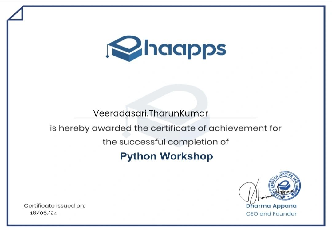 Finished Python Workshop! | Tharun Kumar posted on the topic | LinkedIn Finished Python Workshop! | Tharun Kumar posted on the topic | LinkedIn