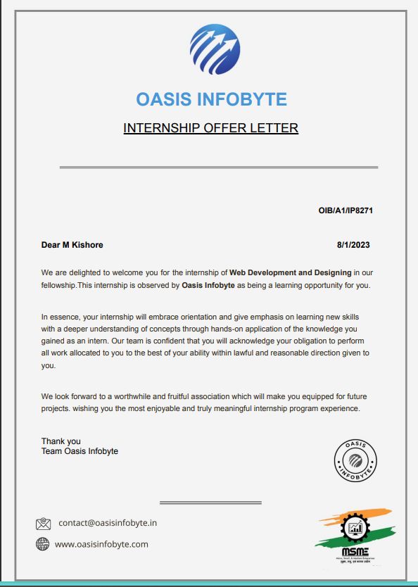 kishore m on LinkedIn: #oasisinfobyte #internship # ... kishore m on LinkedIn: #oasisinfobyte #internship # ...