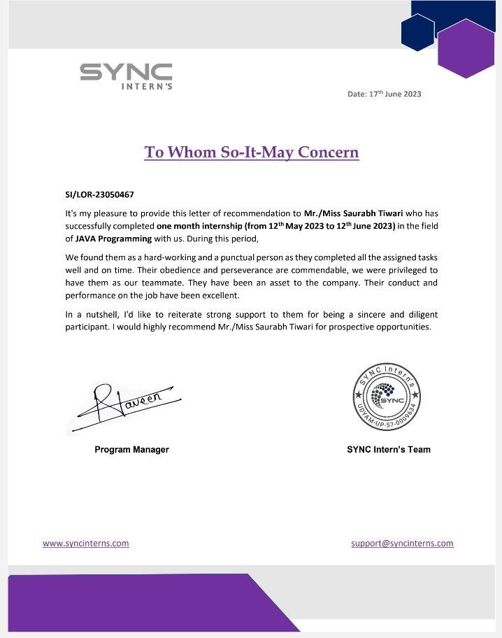 SAURABH TIWARI on LinkedIn: #connections #java #team #internship # ... SAURABH TIWARI on LinkedIn: #connections #java #team #internship # ...