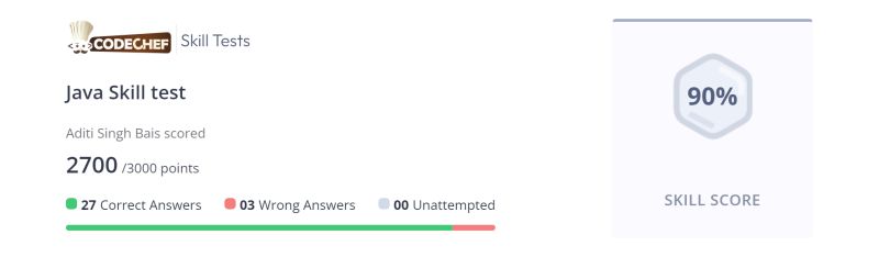 Aditi Bais on LinkedIn: #java #codechef #skilltest #achievementunlocked Aditi Bais on LinkedIn: #java #codechef #skilltest #achievementunlocked