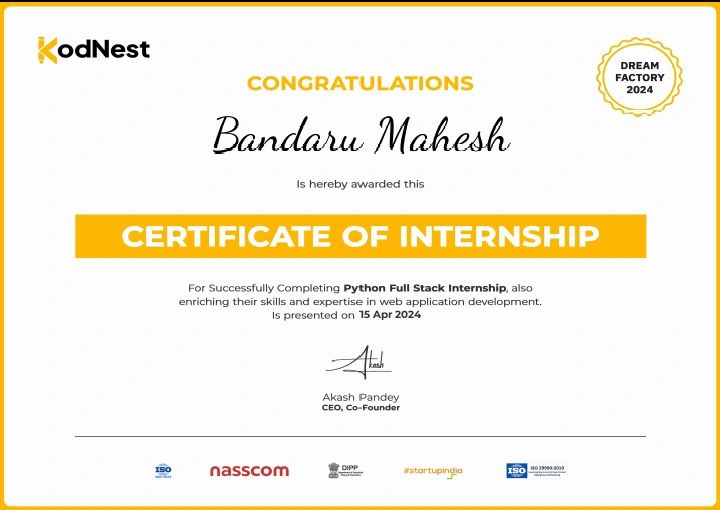 Bandaru Mahesh on LinkedIn: #kodnest #python #coding #pythonfullstack Bandaru Mahesh on LinkedIn: #kodnest #python #coding #pythonfullstack