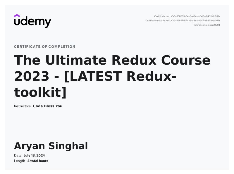 Aryan Singhal on LinkedIn: #udemy #redux #react Aryan Singhal on LinkedIn: #udemy #redux #react