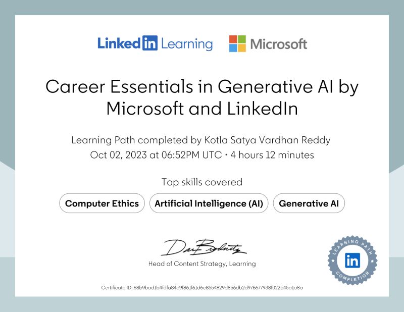 Kotla Satya Vardhan Reddy on LinkedIn: Certificate of Completion Kotla Satya Vardhan Reddy on LinkedIn: Certificate of Completion