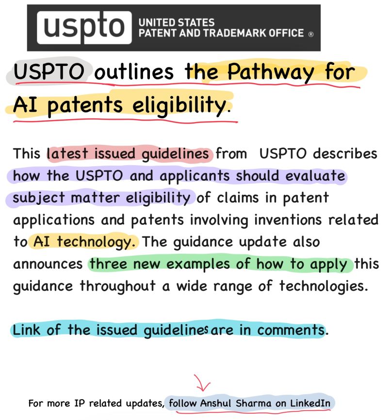 Anshul Sharma on LinkedIn: USPTO issues AI subject matter eligibility ... Anshul Sharma on LinkedIn: USPTO issues AI subject matter eligibility ...