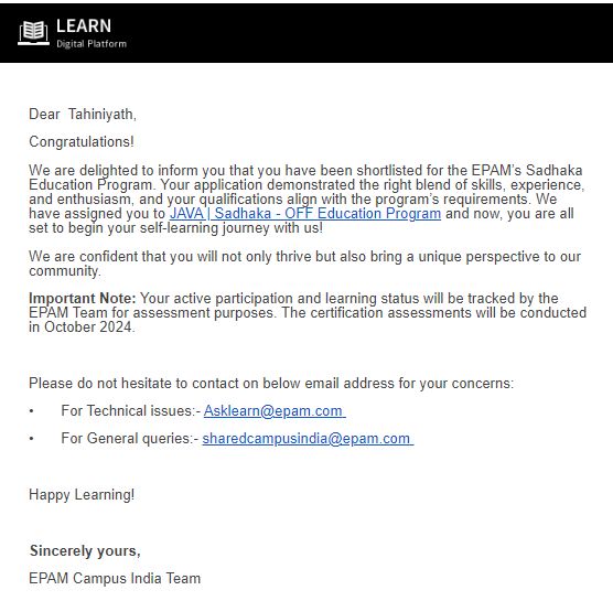 Tahiniyath Shereen on LinkedIn: #learningjourney #epam #grateful #java Tahiniyath Shereen on LinkedIn: #learningjourney #epam #grateful #java