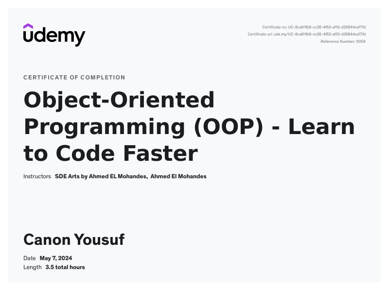 Canon Yousuf on LinkedIn: #python #oop #programming #udemy #learning # ... Canon Yousuf on LinkedIn: #python #oop #programming #udemy #learning # ...