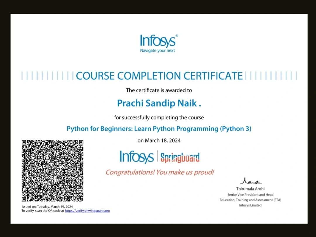 Prachi Naik on LinkedIn: #pythonprogramming #infosysspringboard Prachi Naik on LinkedIn: #pythonprogramming #infosysspringboard