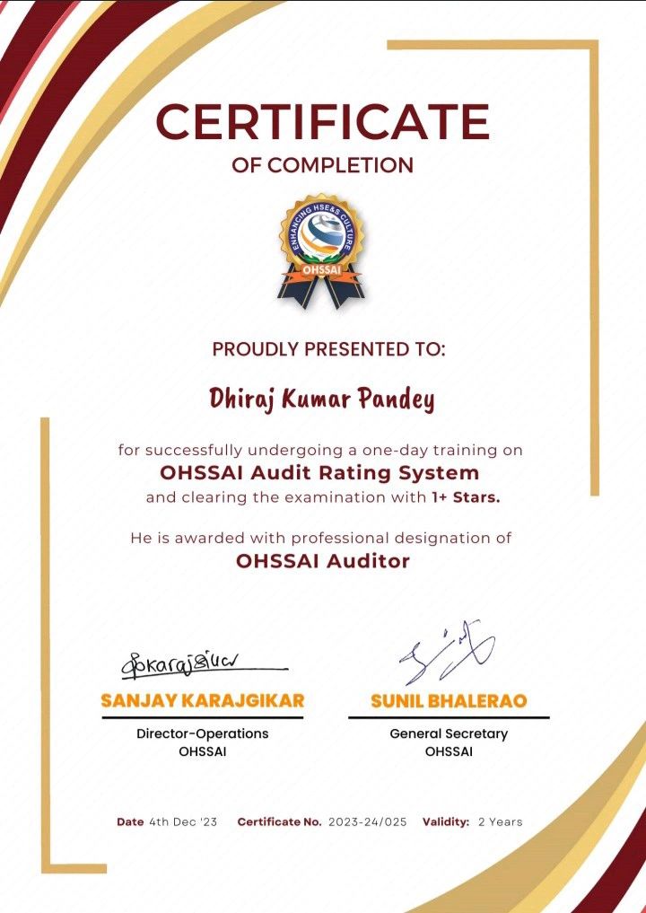 Dhiraj Kumar Pandey on LinkedIn: @ OHSSAI Auditor 😊 Dhiraj Kumar Pandey on LinkedIn: @ OHSSAI Auditor 😊