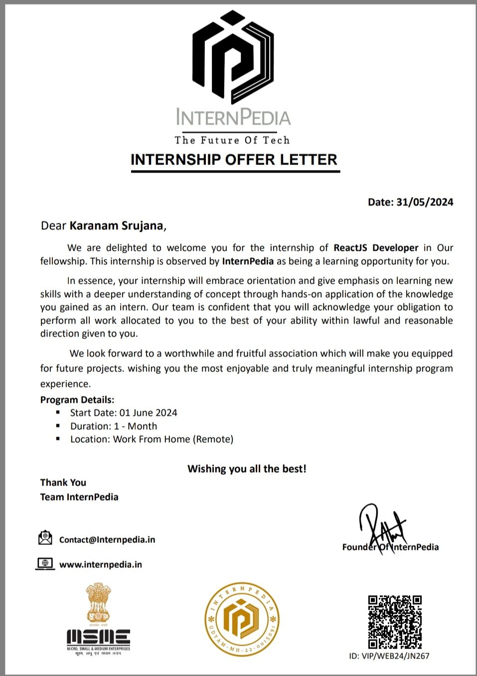 Srujana Karanam on LinkedIn: I have received my offer letter from ... Srujana Karanam on LinkedIn: I have received my offer letter from ...