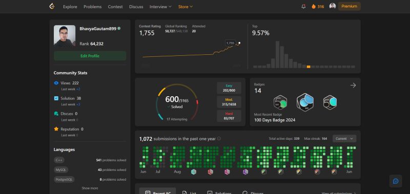 Completed 600 LeetCode Problems! | Bhavya Gautam posted on the topic ... Completed 600 LeetCode Problems! | Bhavya Gautam posted on the topic ...