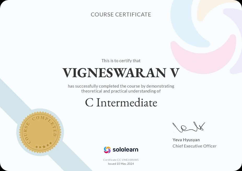 VIGNESWARAN V on LinkedIn: #sololearn #cprogramming #codingskill VIGNESWARAN V on LinkedIn: #sololearn #cprogramming #codingskill