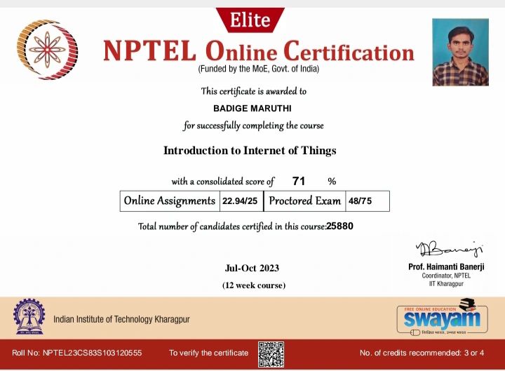 Badige Maruthi on LinkedIn: NPTEL Certification on Introduction IOT Badige Maruthi on LinkedIn: NPTEL Certification on Introduction IOT