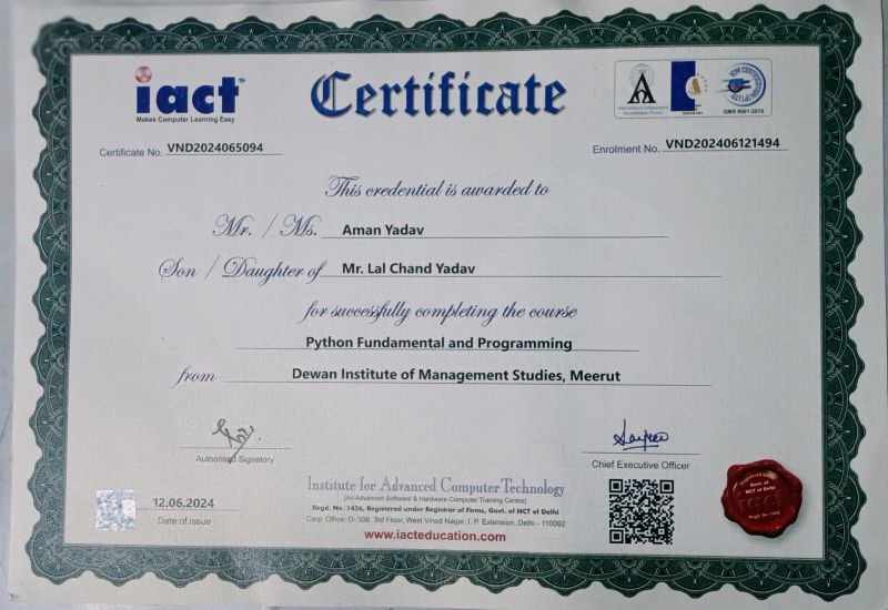 Aman Yadav on LinkedIn: I'm Aman Yadav.I completed a certificate for a ... Aman Yadav on LinkedIn: I'm Aman Yadav.I completed a certificate for a ...