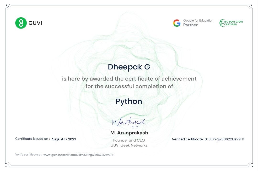 dheepak ganesan on LinkedIn: #python #guvi #programmingskills dheepak ganesan on LinkedIn: #python #guvi #programmingskills