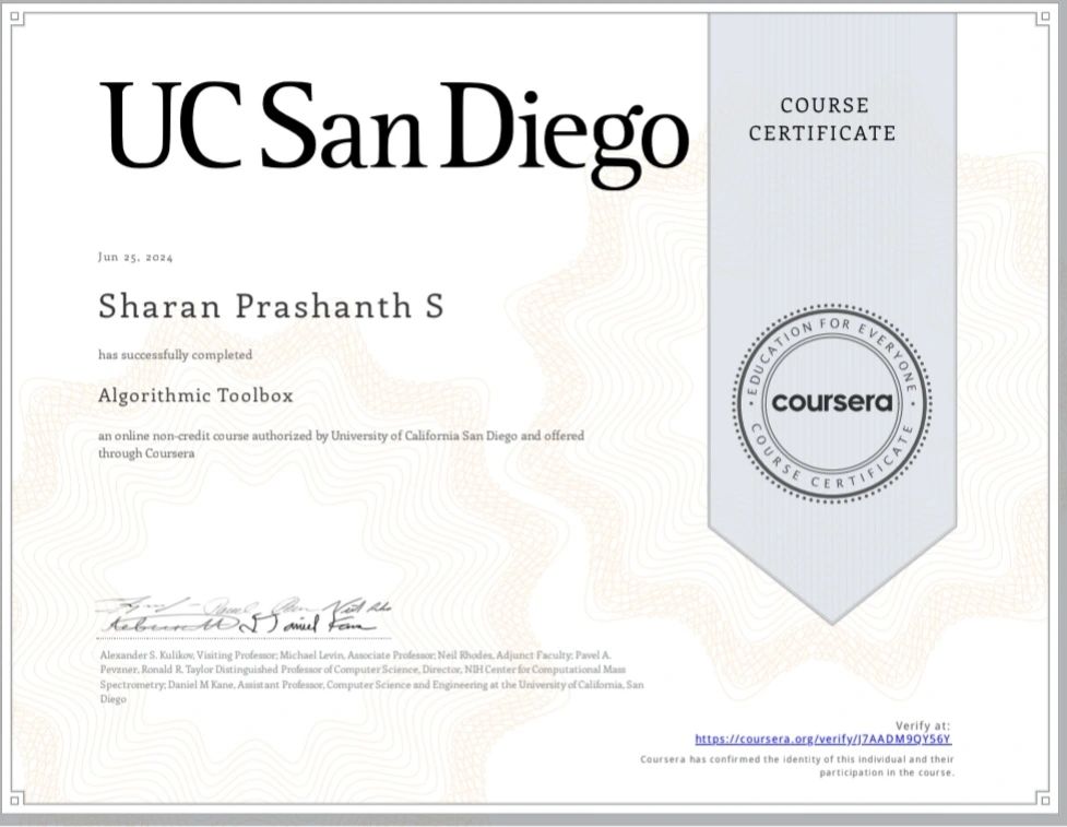 Sharan Prashanth on LinkedIn: #algorithmictoolbox #coursera #ucsd # ... Sharan Prashanth on LinkedIn: #algorithmictoolbox #coursera #ucsd # ...