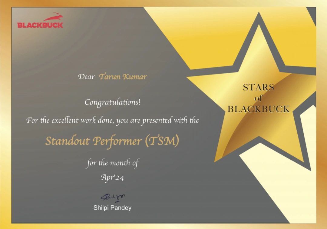 Tarun Kumar on LinkedIn: Thank You Blackbuck BlackBuck (Zinka Logistics ... Tarun Kumar on LinkedIn: Thank You Blackbuck BlackBuck (Zinka Logistics ...