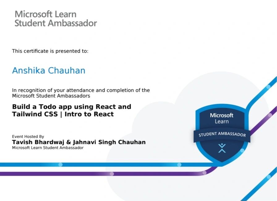 Anshika Chauhan on LinkedIn: #mlsa #microsoftlearn #react #webdevelopment Anshika Chauhan on LinkedIn: #mlsa #microsoftlearn #react #webdevelopment