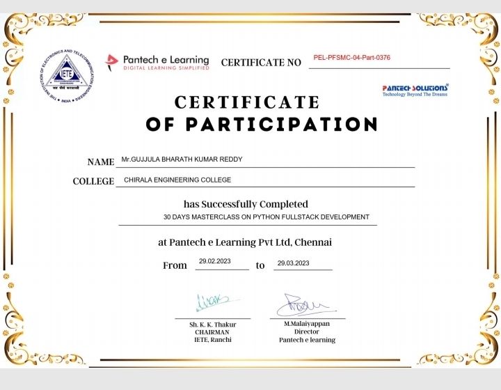 Bharath Kumar Reddy Gujjula on LinkedIn: Successfully completed python ... Bharath Kumar Reddy Gujjula on LinkedIn: Successfully completed python ...