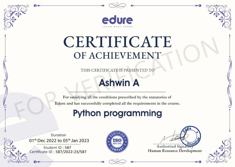 Ashwin A on LinkedIn: Successfully completed Python programming Ashwin A on LinkedIn: Successfully completed Python programming