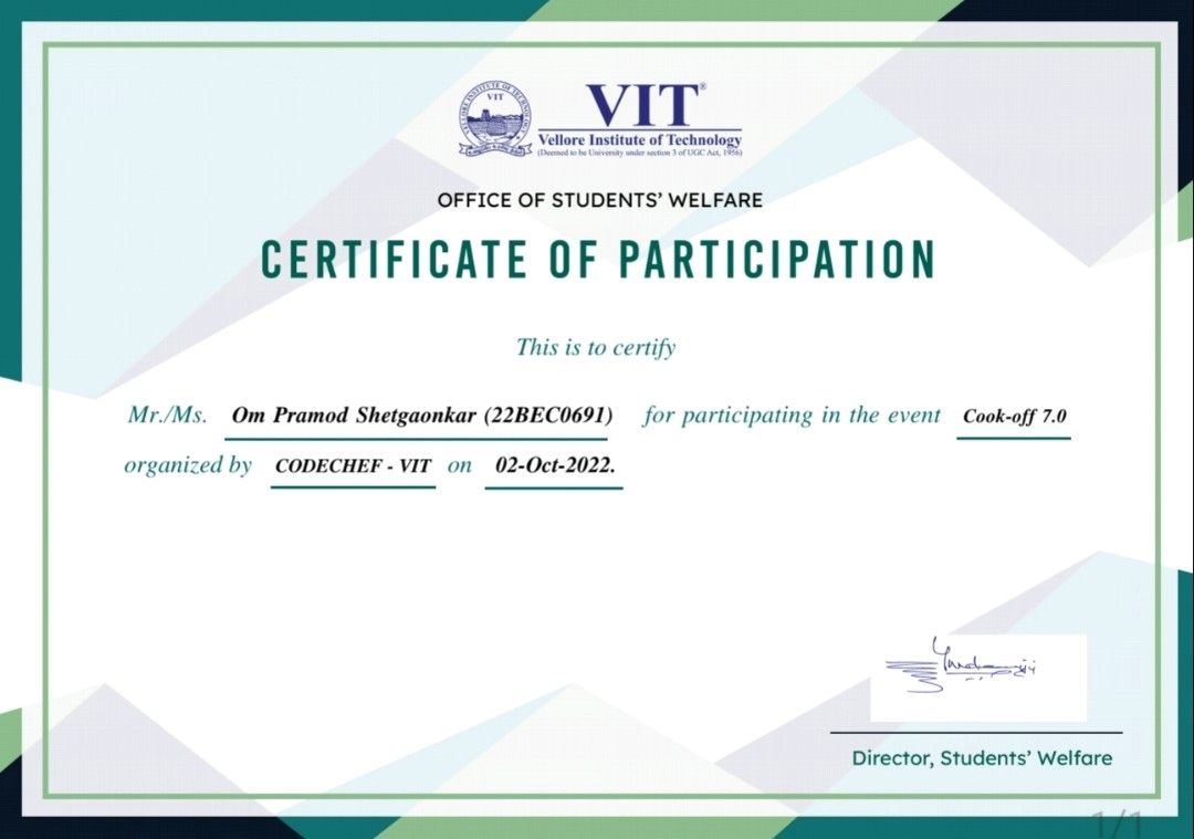 Om Shetgaonkar on LinkedIn: CodeChef Hackathon Om Shetgaonkar on LinkedIn: CodeChef Hackathon