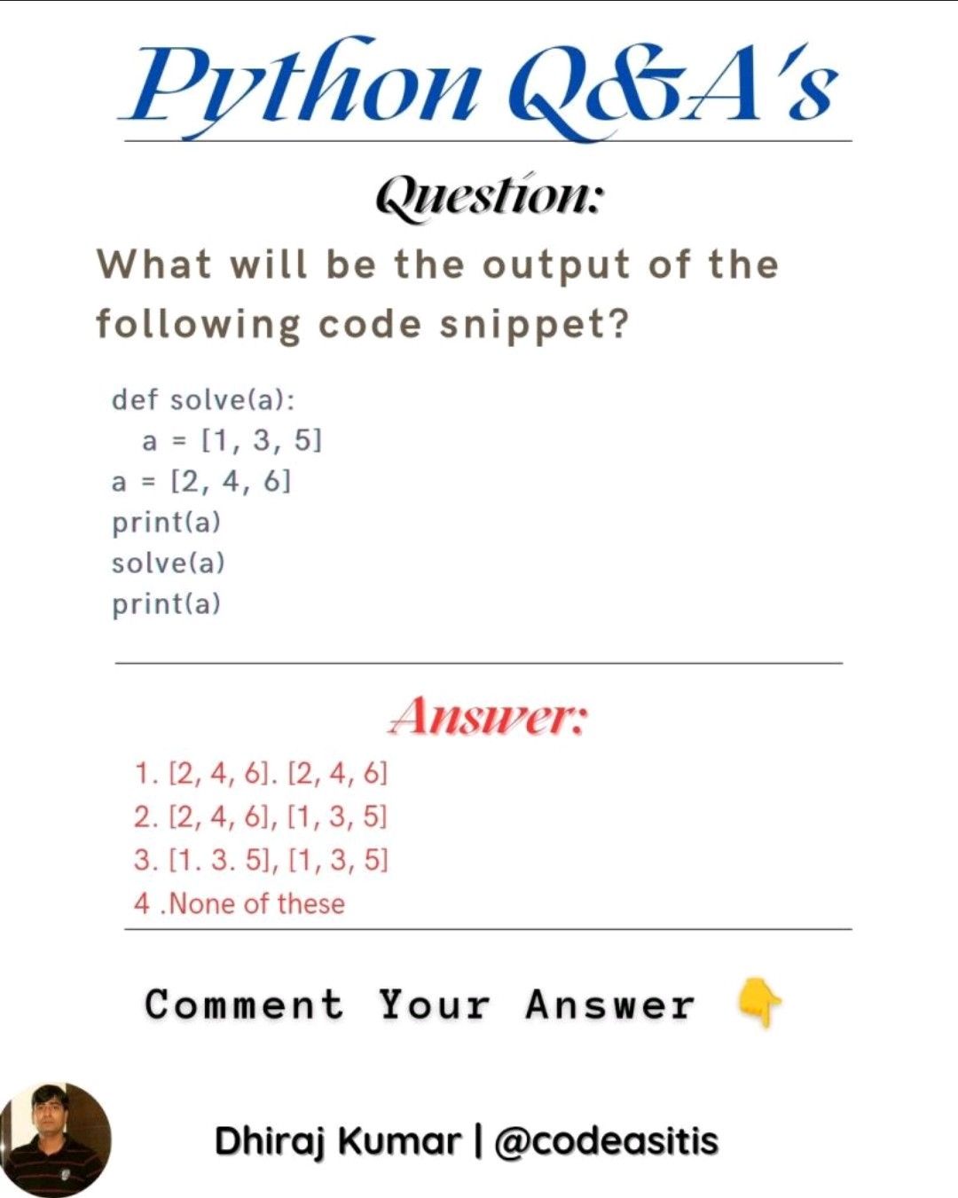 Dinuwan Jayasinghe on LinkedIn: #codeasitis #quiz #pythonprogramming # ... Dinuwan Jayasinghe on LinkedIn: #codeasitis #quiz #pythonprogramming # ...
