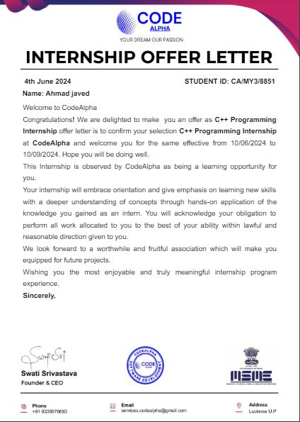 Ahmad Javed on LinkedIn: #codealpha Ahmad Javed on LinkedIn: #codealpha