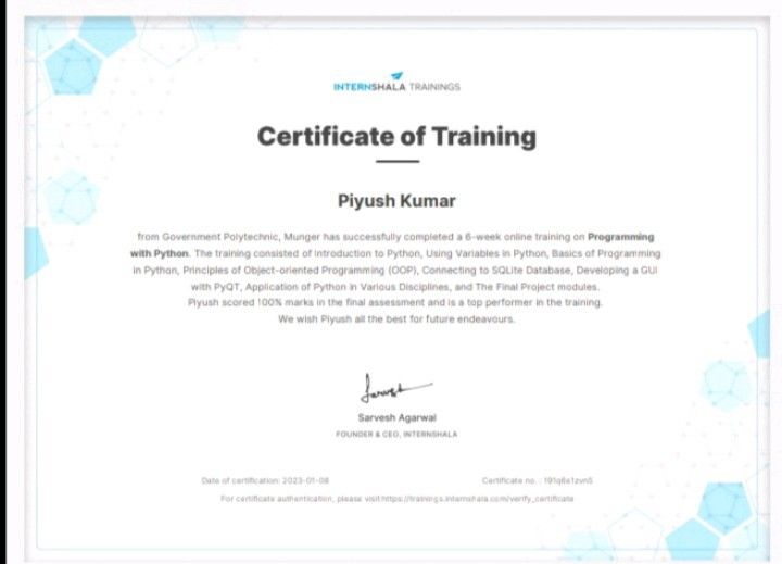 piyush Kumar on LinkedIn: Internship in Python Programming 🥳😌 piyush Kumar on LinkedIn: Internship in Python Programming 🥳😌