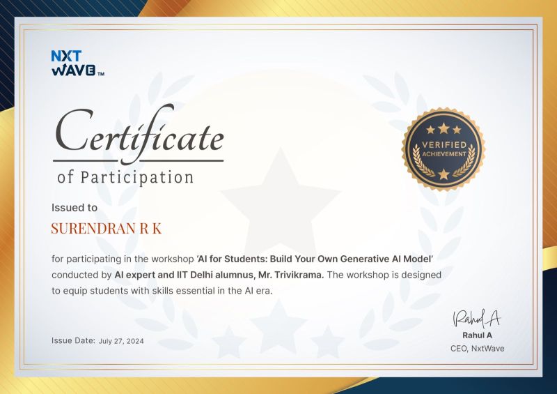 SURENDRAN R K on LinkedIn: #nxtwave #machinelearning #ai #ml #dl # ... SURENDRAN R K on LinkedIn: #nxtwave #machinelearning #ai #ml #dl # ...