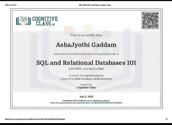 Ashajyothi Gaddam on LinkedIn: #ibm #certification #sql # ... Ashajyothi Gaddam on LinkedIn: #ibm #certification #sql # ...