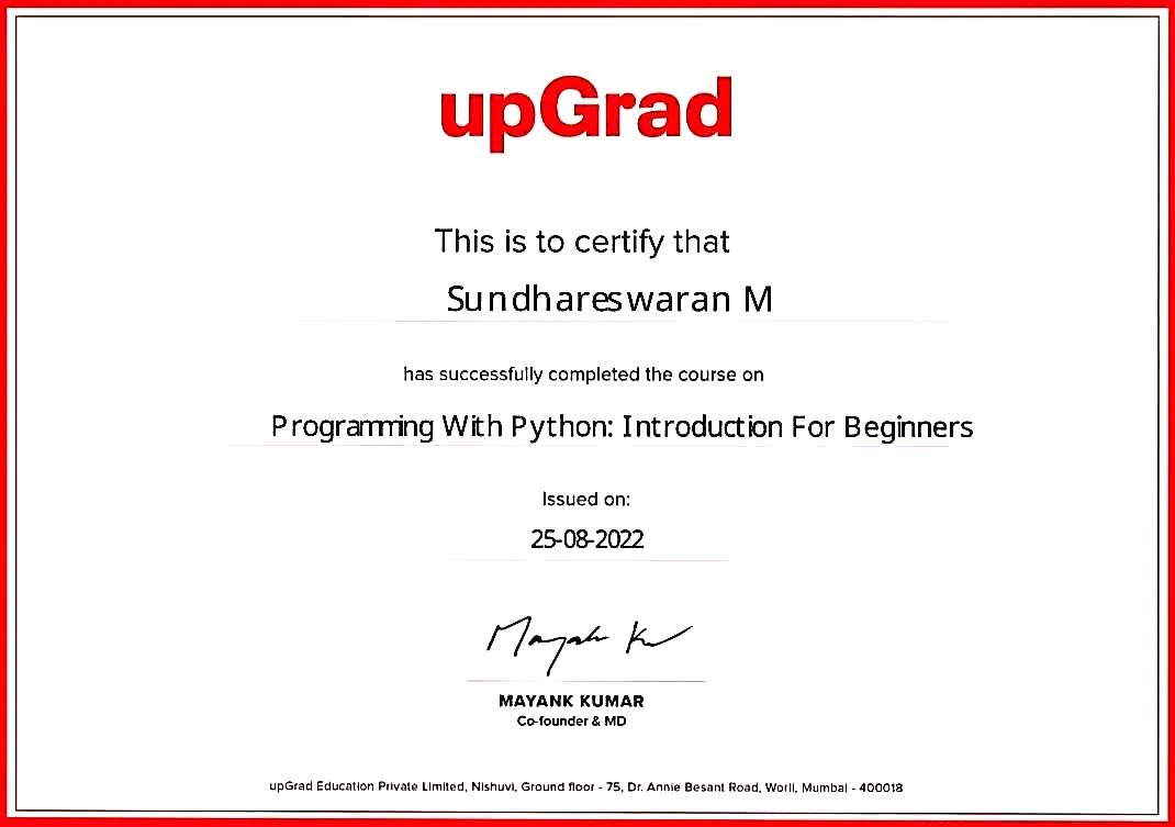 SUNDHARESWARAN M on LinkedIn: #python #pythonprogramming SUNDHARESWARAN M on LinkedIn: #python #pythonprogramming
