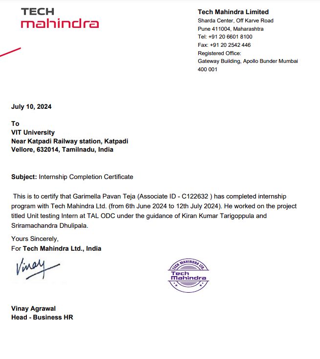 Garimella Pavan Teja on LinkedIn: #internship #techmahindra #gratitude ... Garimella Pavan Teja on LinkedIn: #internship #techmahindra #gratitude ...
