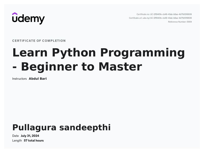 Pullagura sandeepthi on LinkedIn: #python #udemy Pullagura sandeepthi on LinkedIn: #python #udemy
